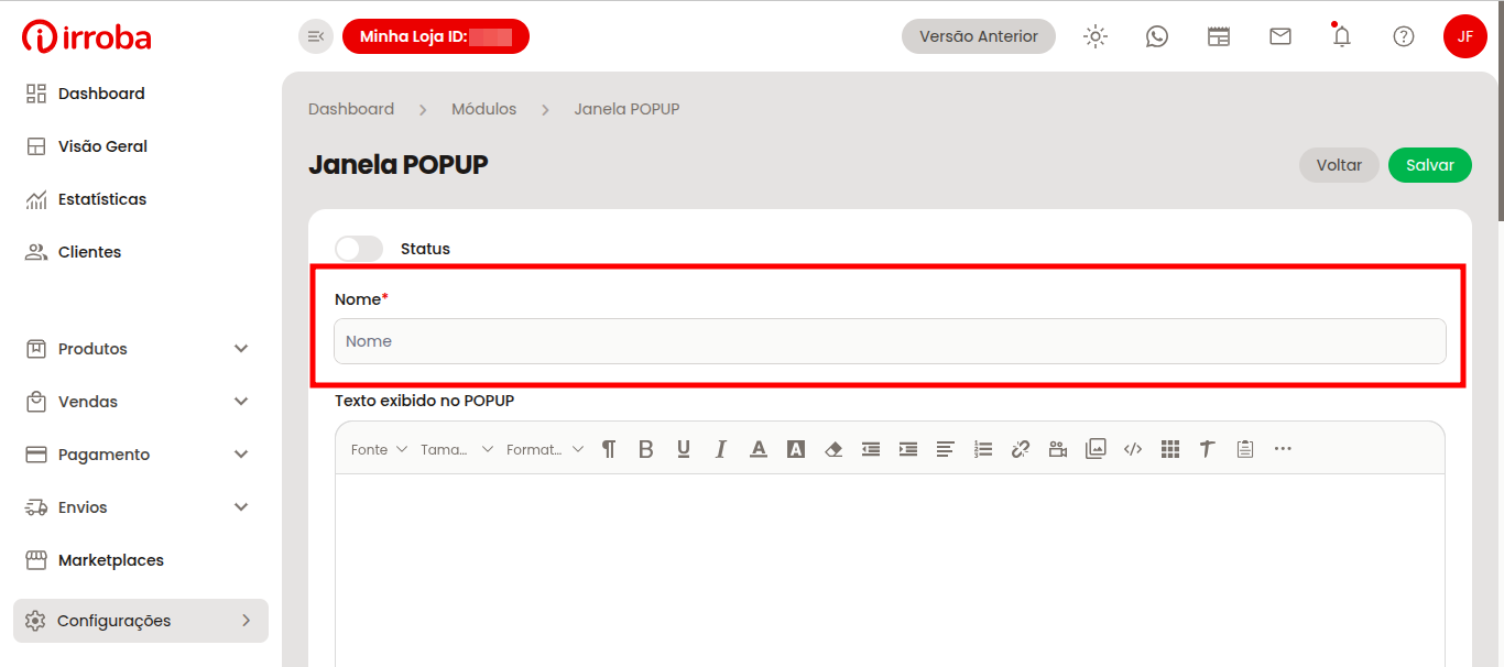 Como criar uma janela de Pop-Up? (Novo Dashboard) – Ajuda Irroba